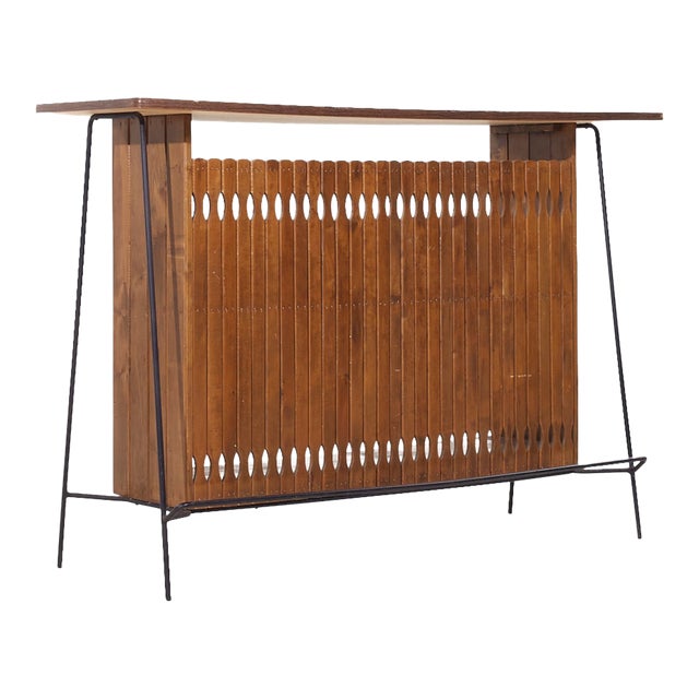 Arthur Umanoff Mid Century Iron, Walnut and Formica Bar | Chairish