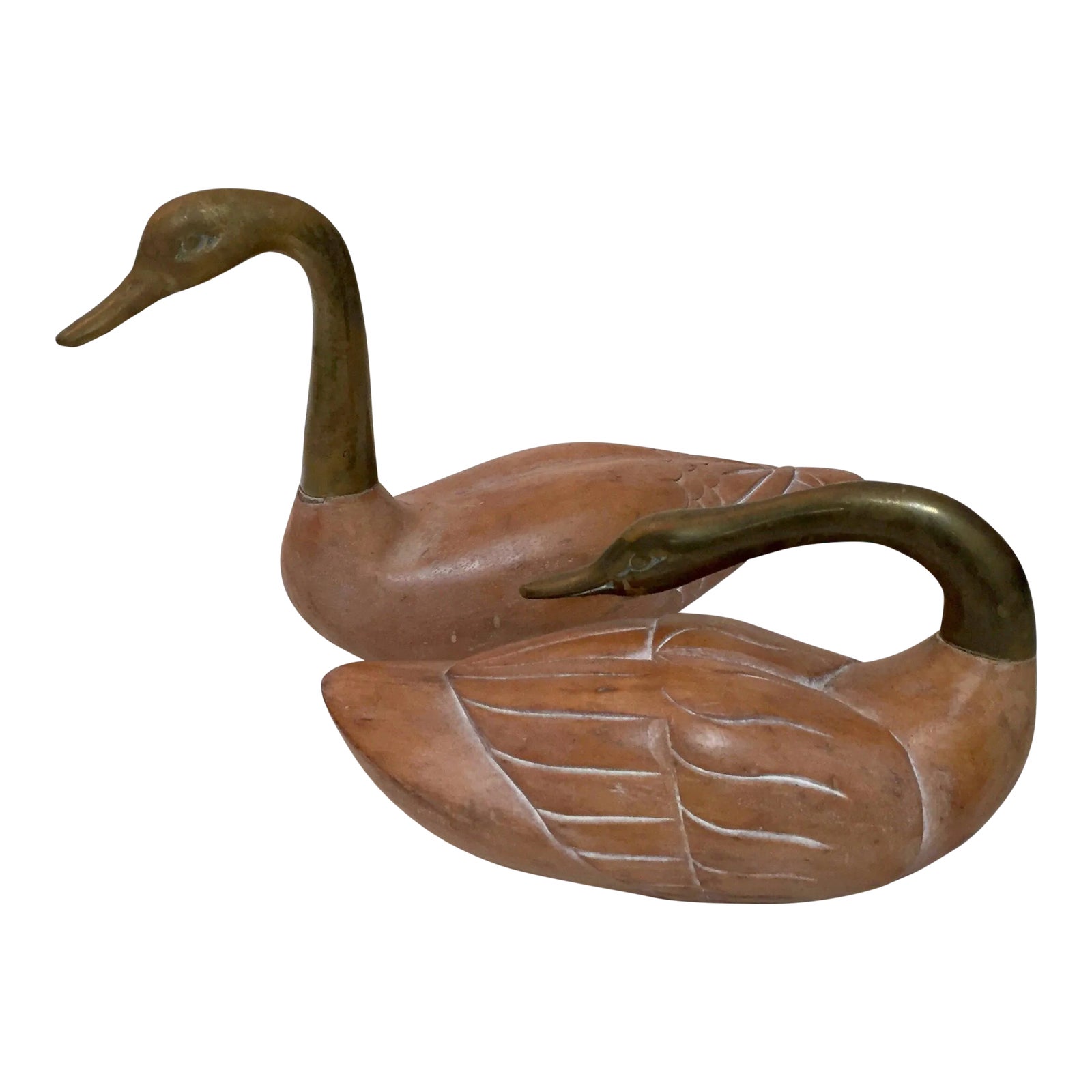Frederick Cooper Wood & Brass Decorative Swans - A Pair | Chairish
