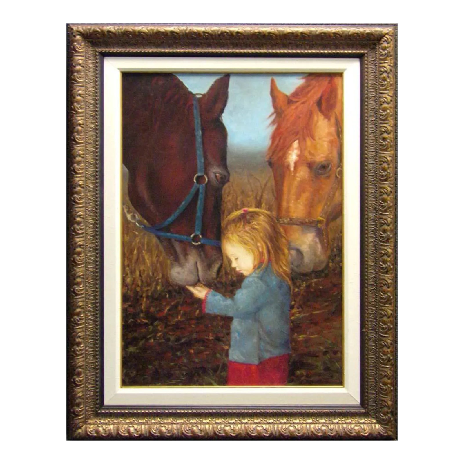 James Thorpe Realist Girl with Horses Hand Signed Oil Painting on ...
