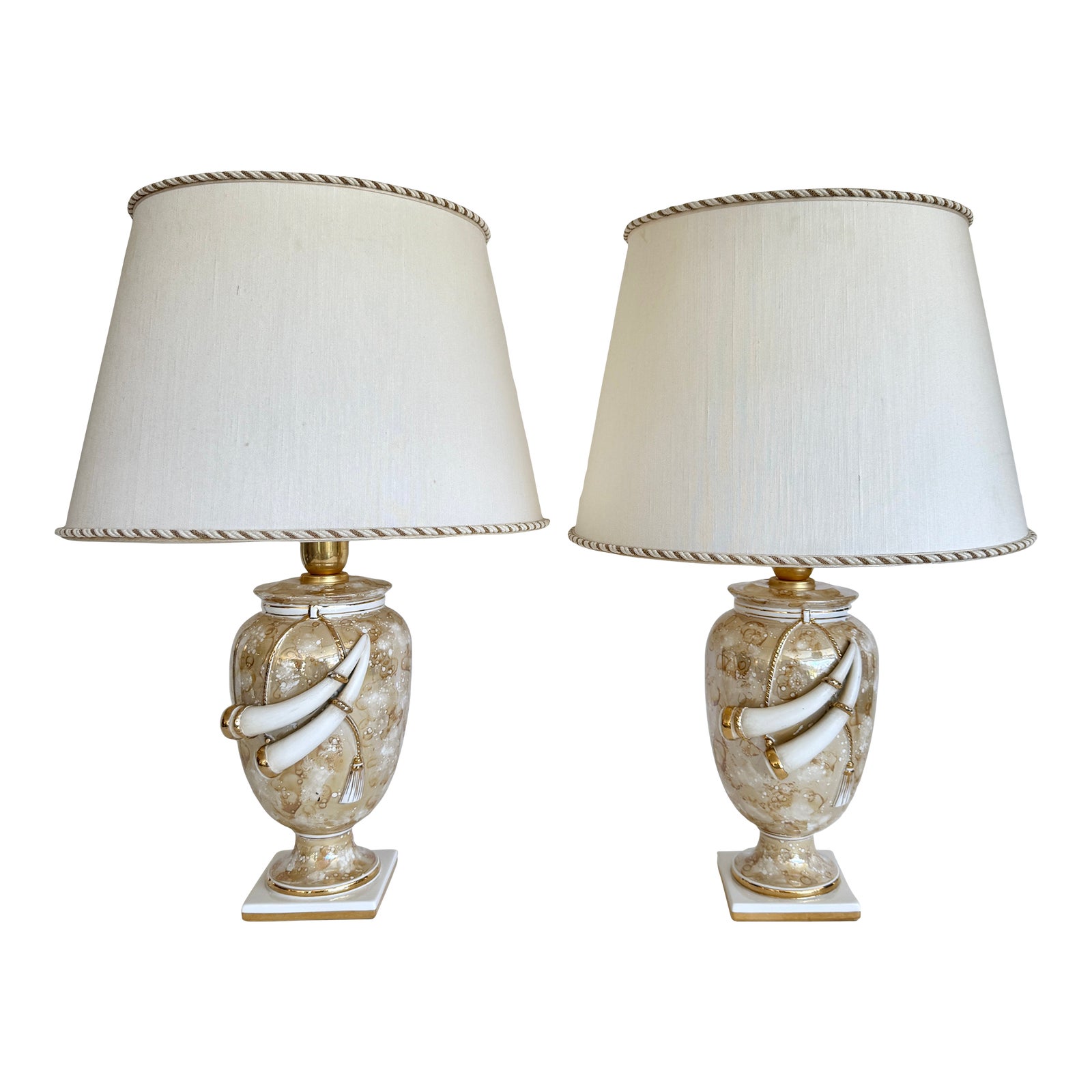 Italian Pair of Ceramic Table Lamps by Paolo Traversi | Chairish