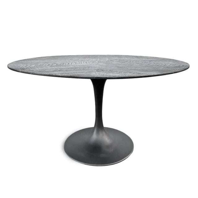 Round Pedestal Black Parquet Dining Table | Chairish