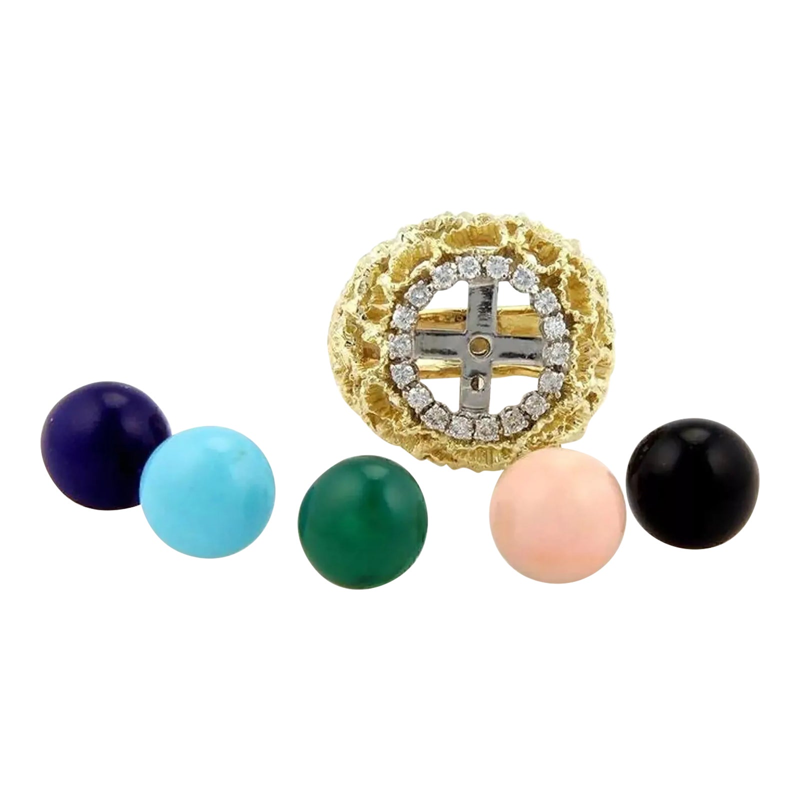 Diamond 18k Yellow Gold 5 Interchangeable Gemstone Ring, Size 10 | Chairish