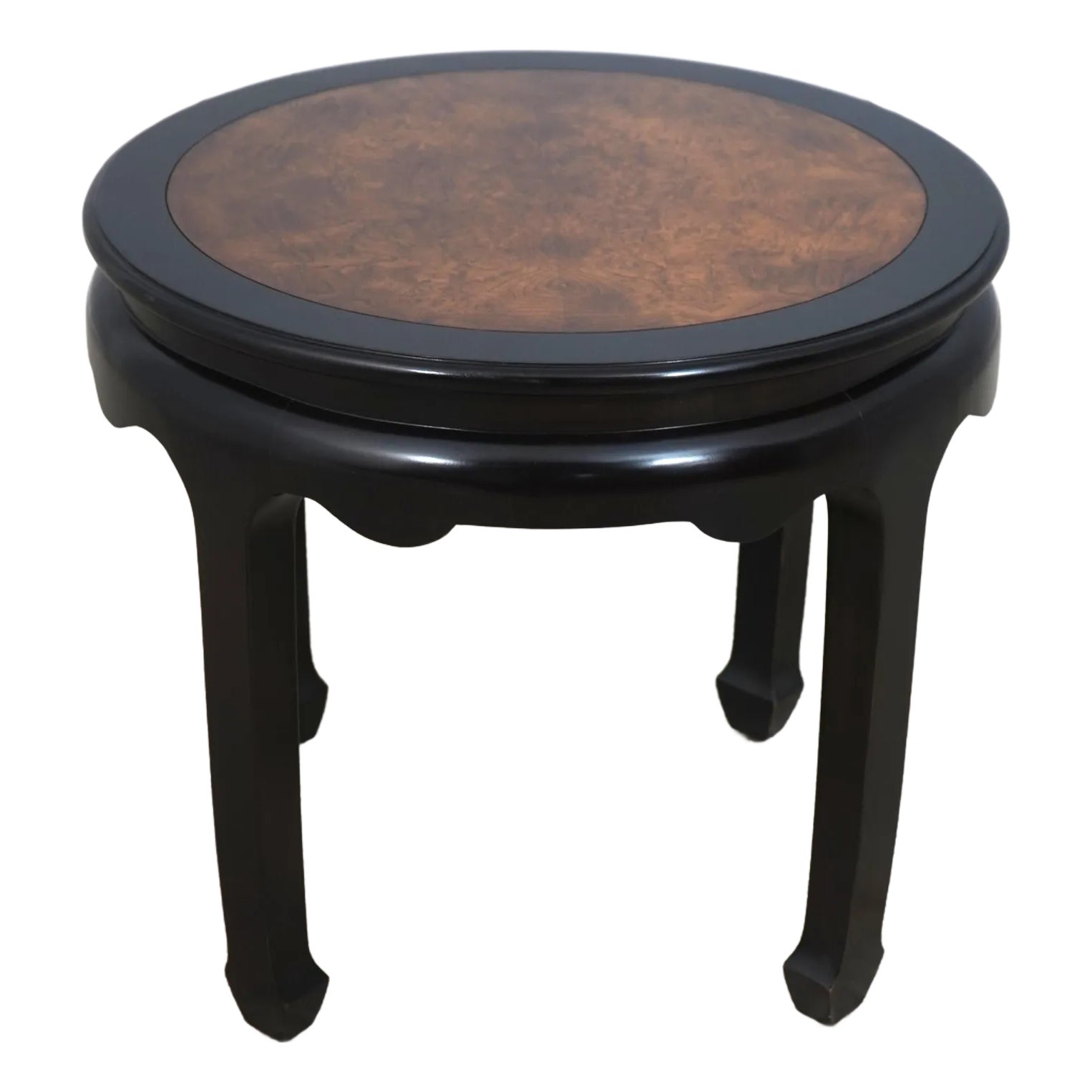 Century Round Ebonized Pagoda End Table W. Burl Top | Chairish