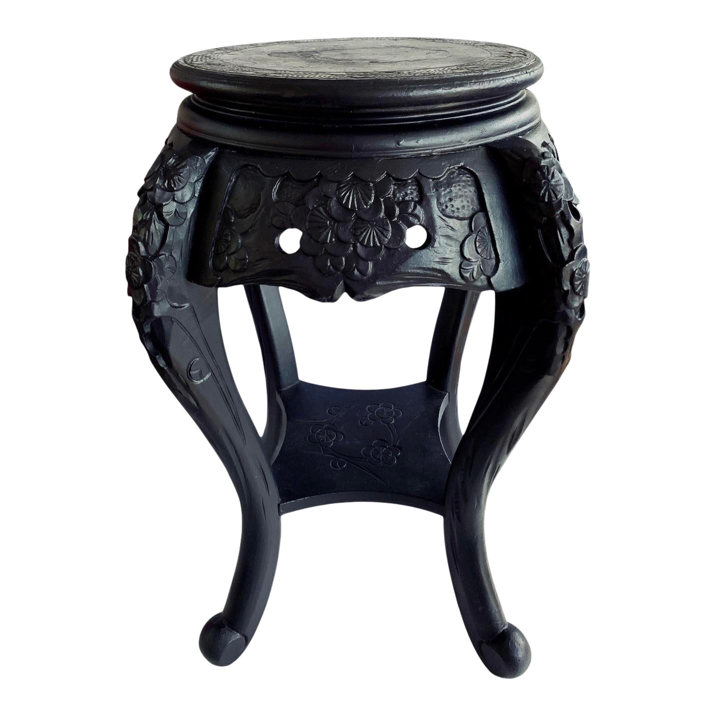 Vintage Chinoiserie Japanese Carved Wood Plant Holder Stand Round Table ...