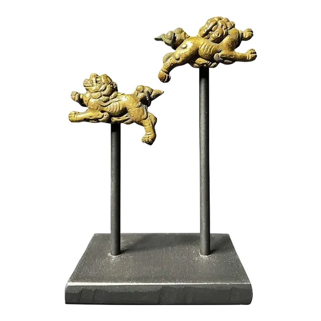 Early 19th Century Japanese Edo Gilt Bronze Karashishi Menuki | Chairish