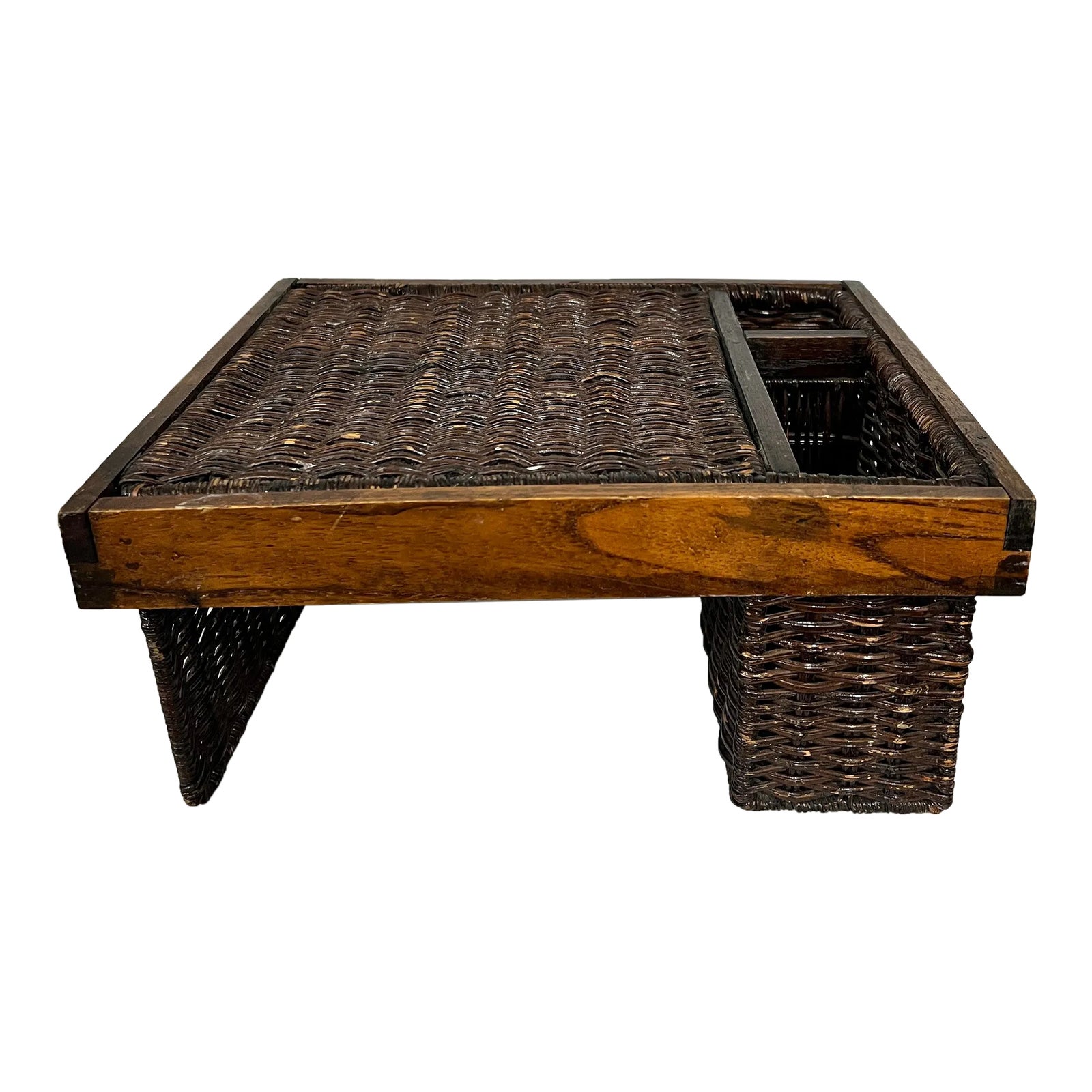 Rattan and Wood Utensil /Plate Caddy | Chairish