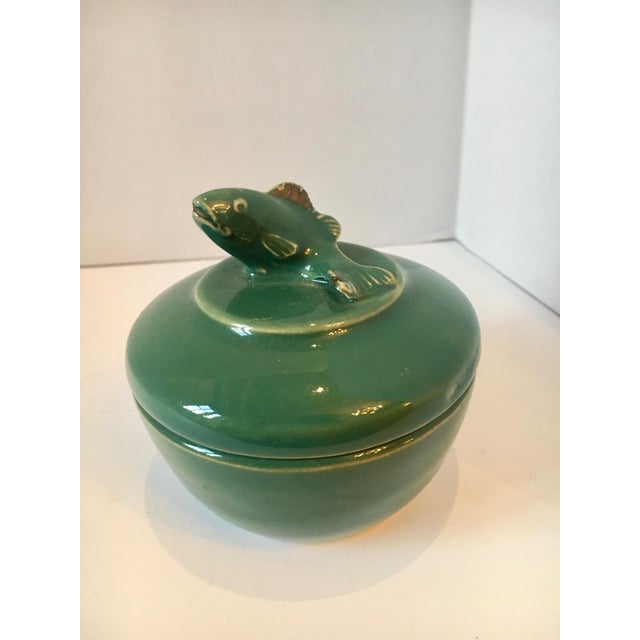 Green Ceramic Trinket Box With Fish Motif Lid | Chairish