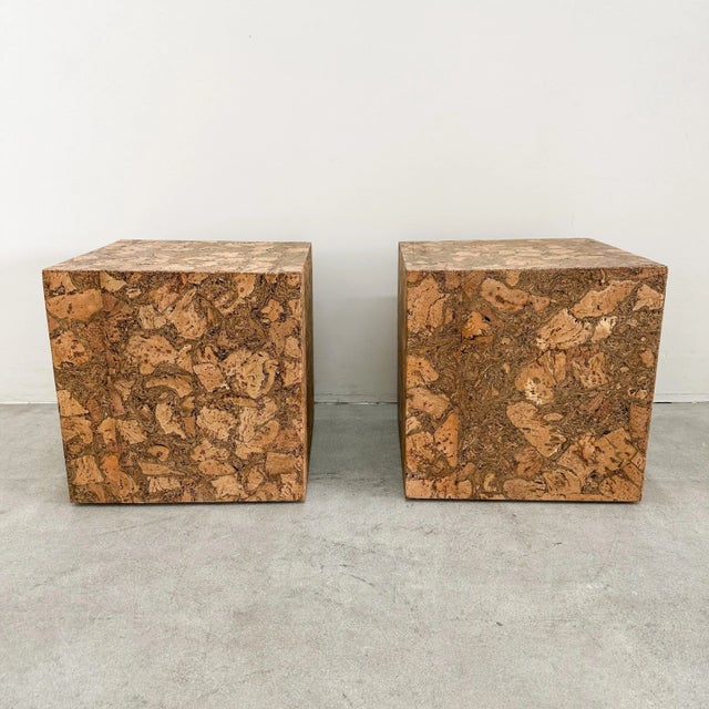 Pair of Vintage 1970s Cork Cube End Tables Minimalist Square Side ...