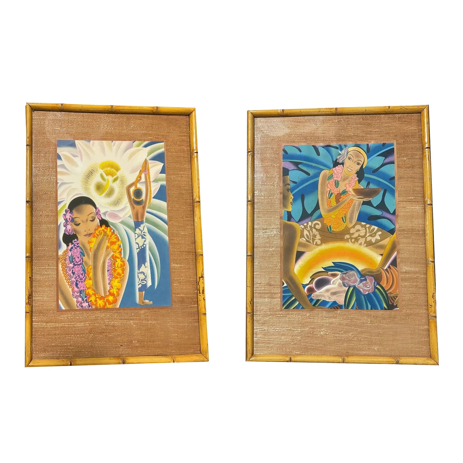 Vintage Matson Lines Hawaiin Cruise Ship Menu Covers in Bamboo Frame ...