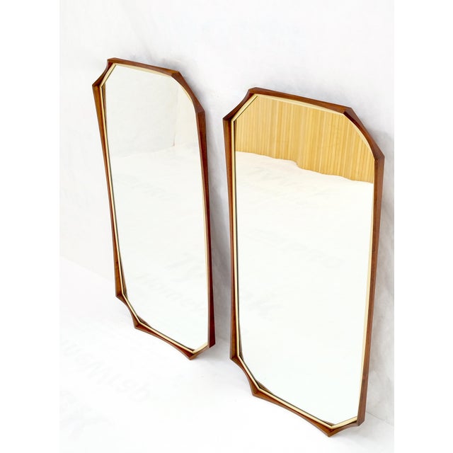Oiled Walnut Frames Gold Trim Elongated Octagon Shape Wall Mirrors - A ...