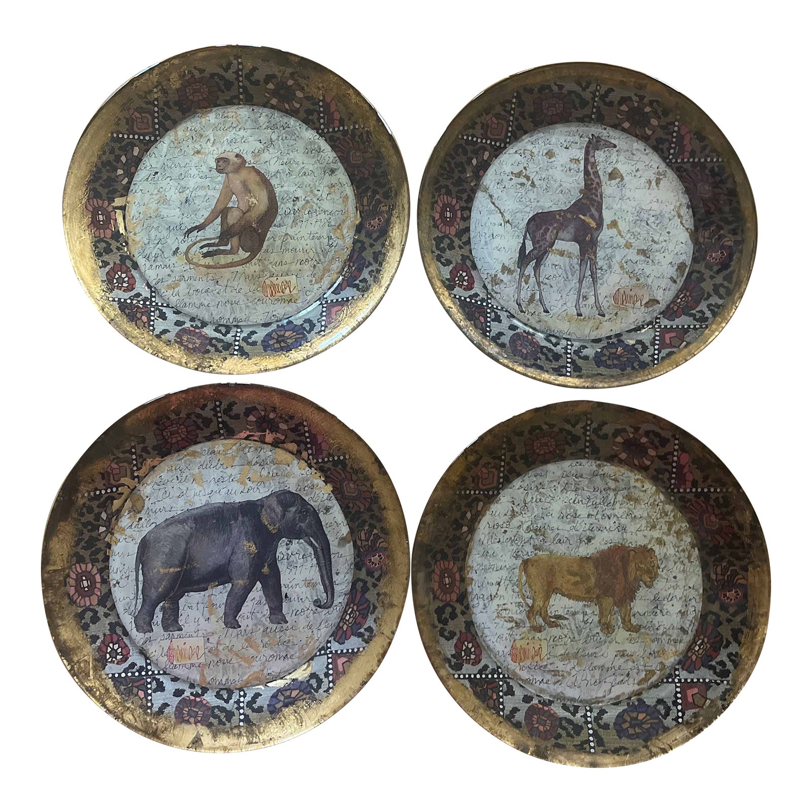 Set of 4 Decorative Decoupage 10 in Round Plates African Animals, 2000 ...