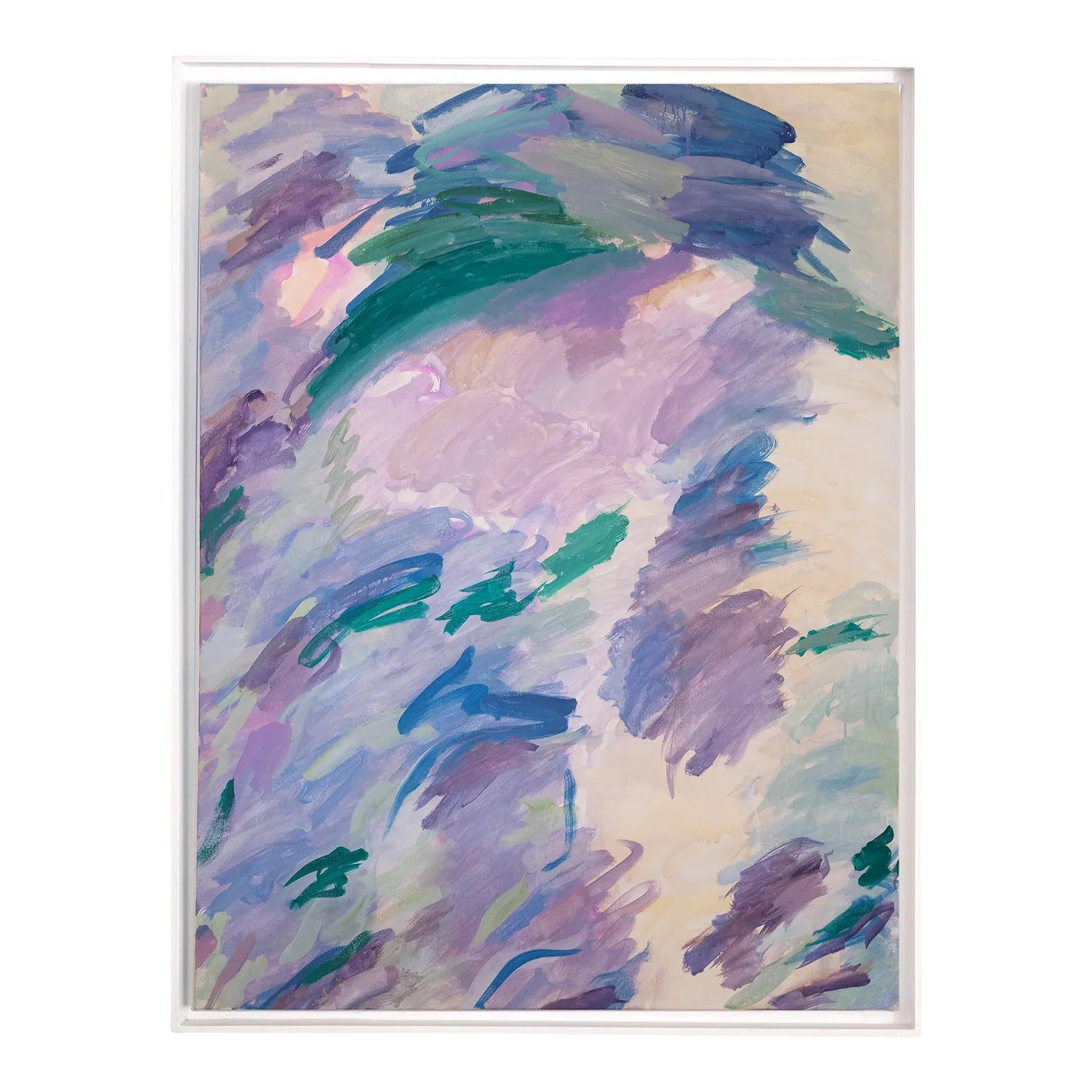 "Tea Time," Framed Abstract Painting in Green, Lavender, and Blue by Molly Frances | Chairish
