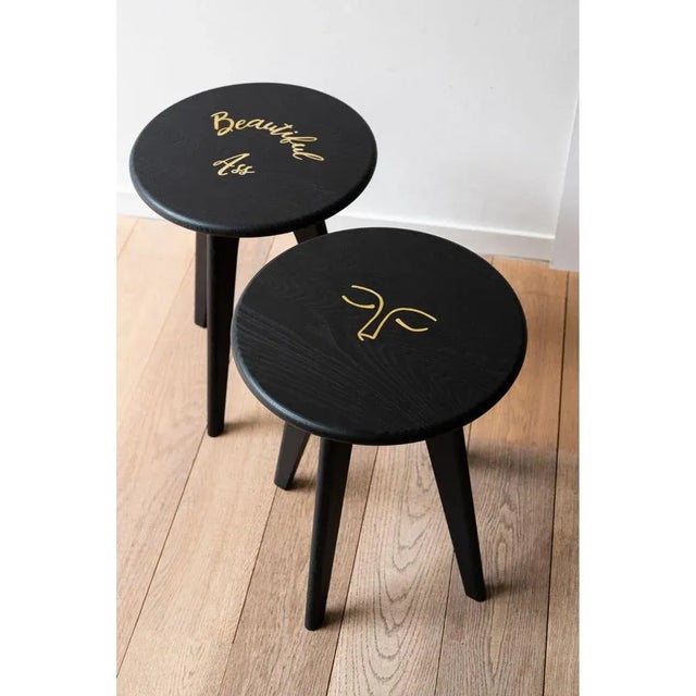 Black Stained Ash Assy Stools by Mademoiselle Jo, Set of 2 | Chairish