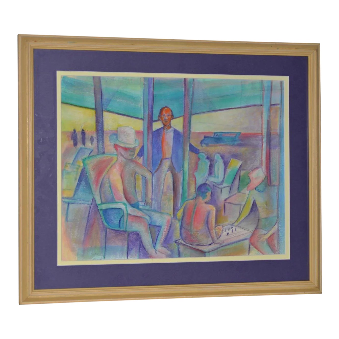 Cubist Figures Playing Chess Original Watercolor | Chairish