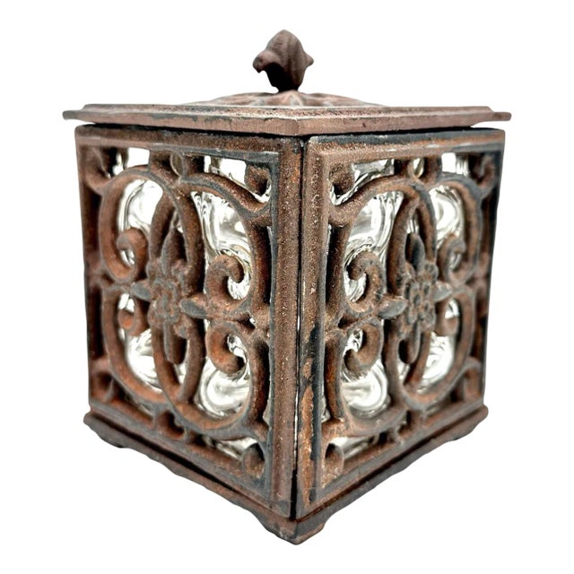 Late 19th Century Antique Iron Box With Caged Bubble Glass | Chairish