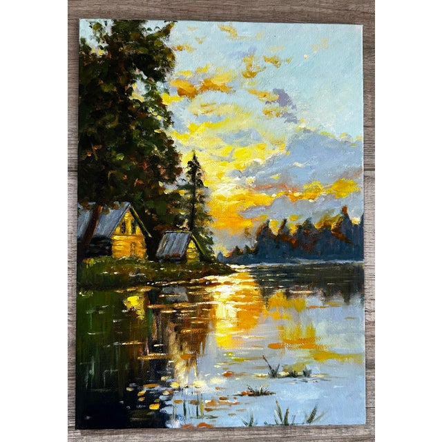 “Golden Hour by the Lake” – Original Framed Impressionist Landscape ...
