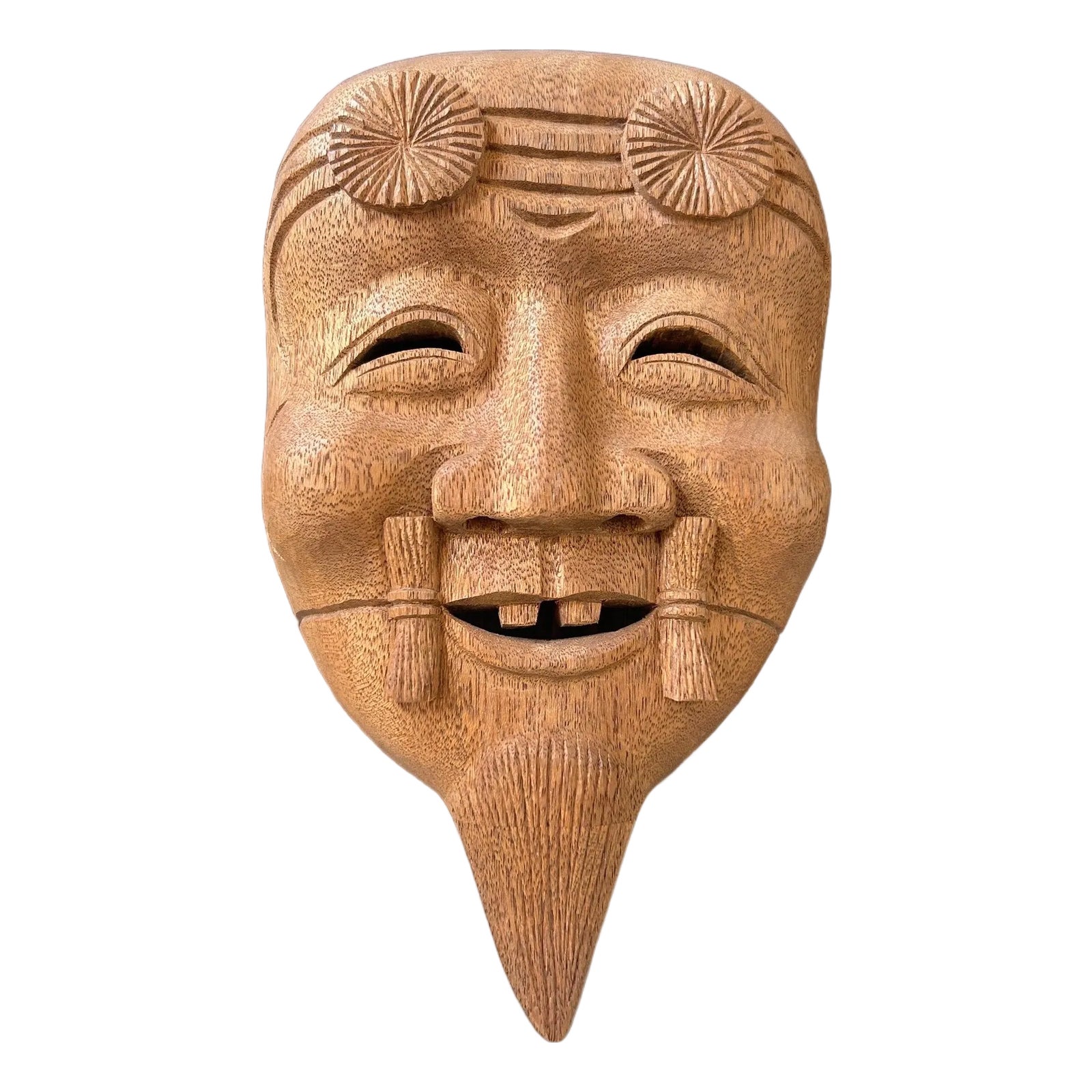 Vintage Japanese Wooden Okina Mask, 1980s | Chairish