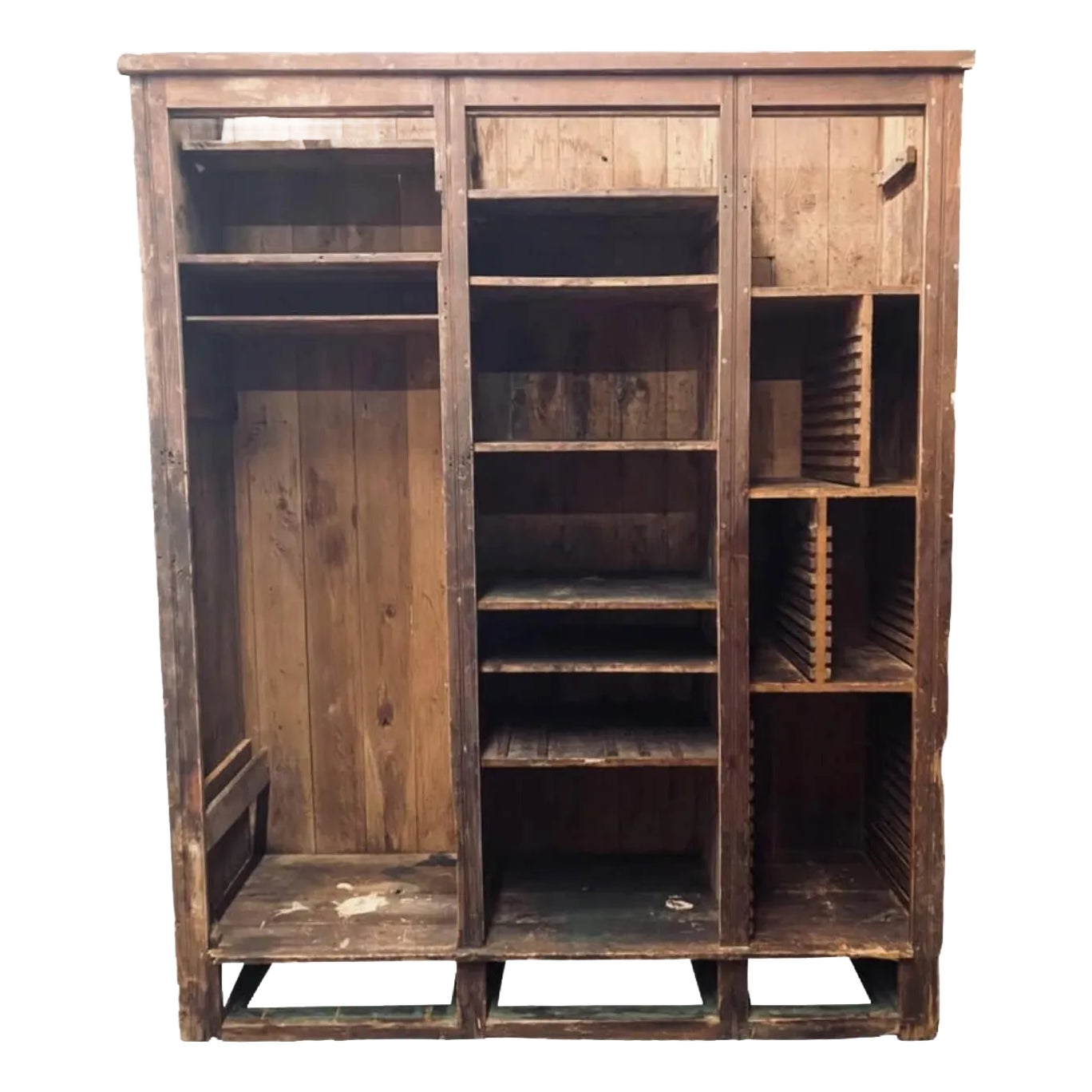 Antique Late 1800's Wood Warehouse Locker/Storage Cabinet | Chairish
