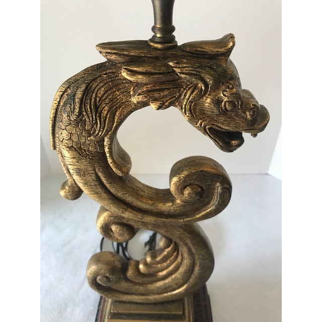 Dragon Lamp With Red Animal Print Shade | Chairish