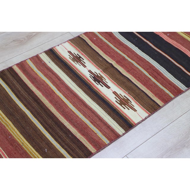 1980s Southwestern Red Striped Runner Kelim | Chairish