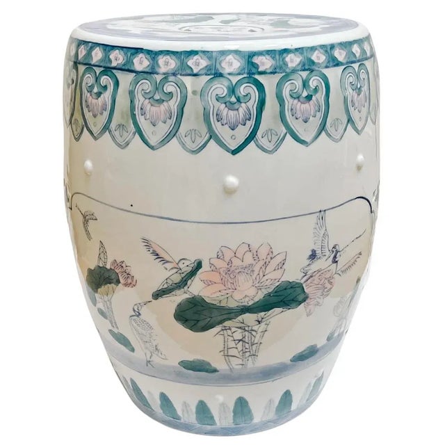 Chinese Ceramic Pink Lotus Garden Stool | Chairish