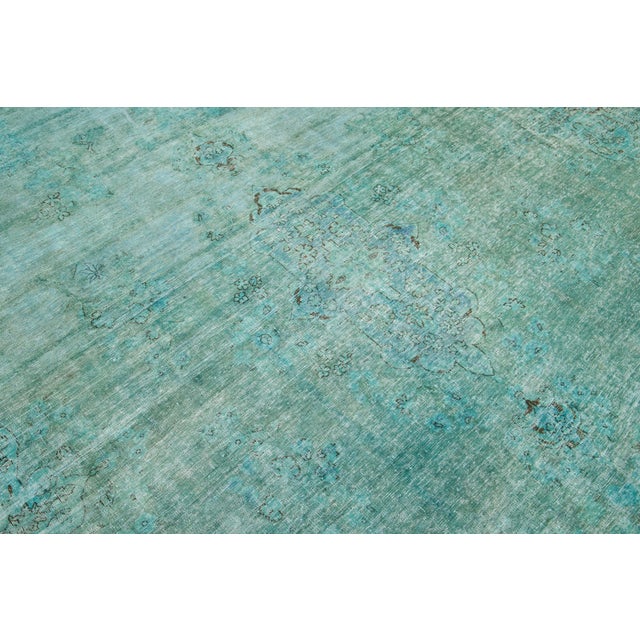 Antique Overdyed Wool Rug With Allover Design in Turquoise | Chairish