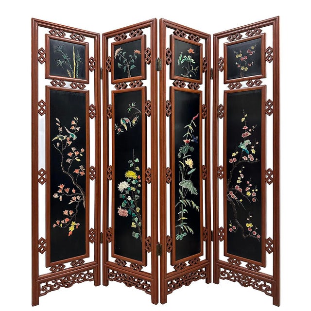 Mid-20th Century Chinese Hardwood Folding Screen/Room Divider With ...