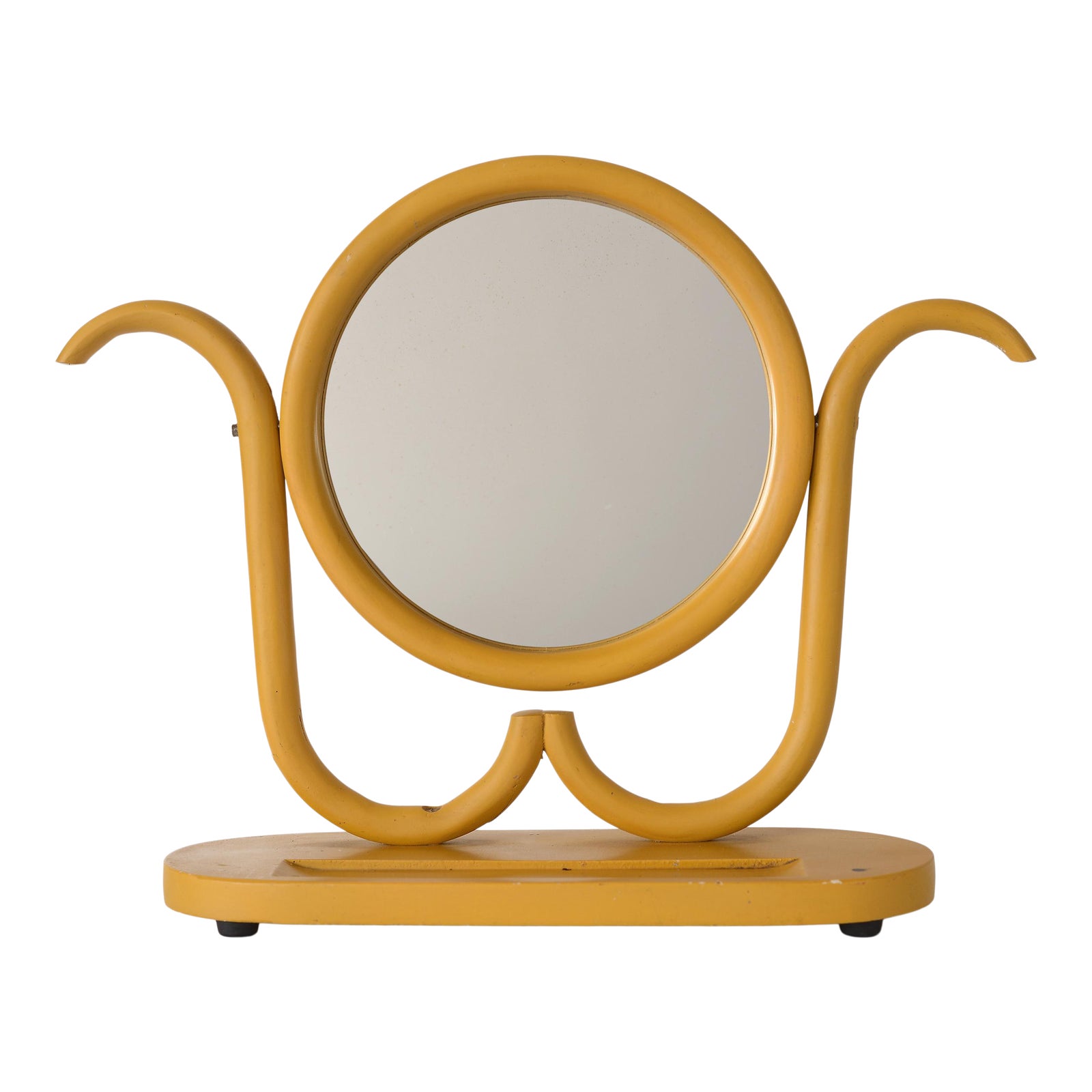 Vintage Italian Yellow Art Deco Boho Wooden Vanity Mirror | Chairish