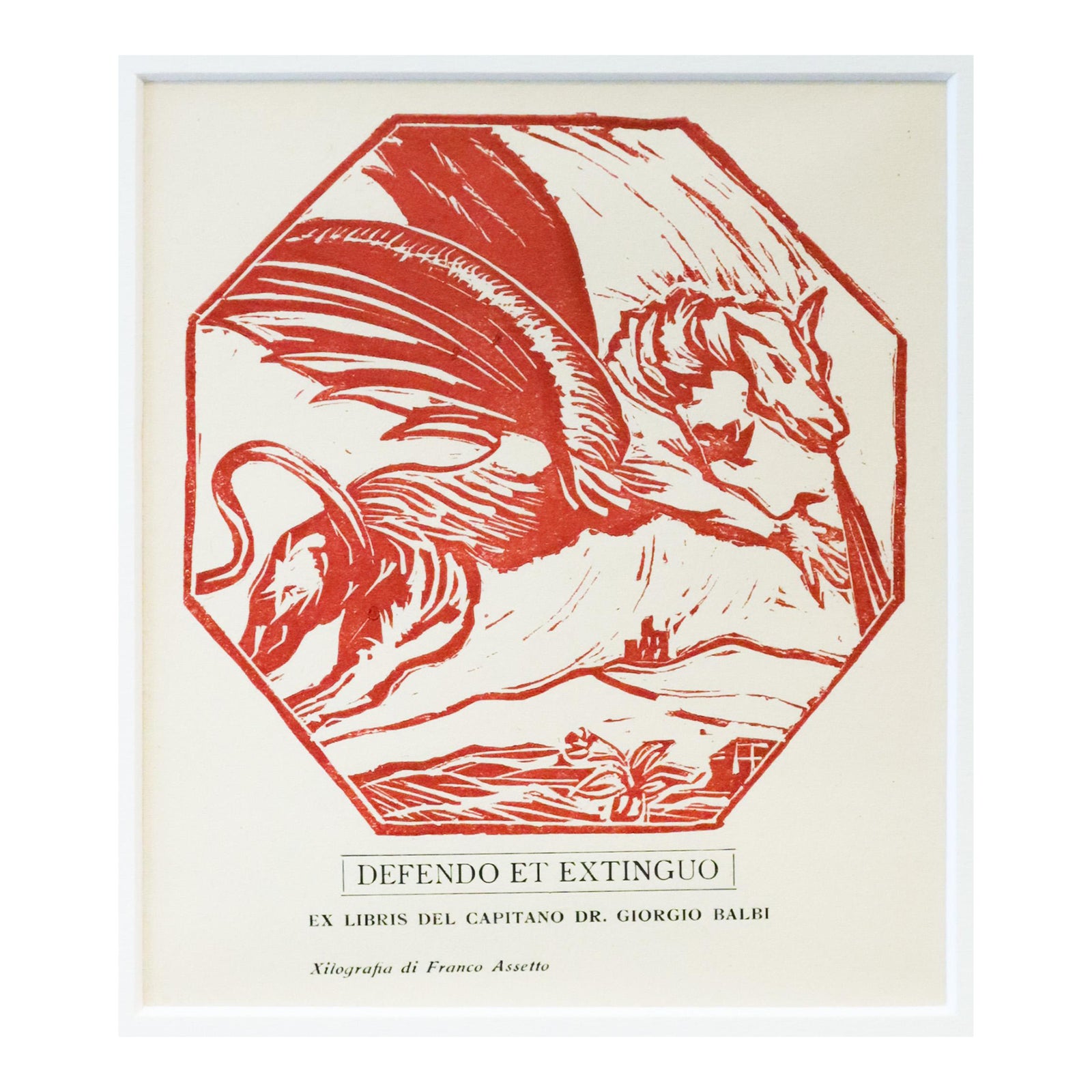 1960s Italian Engraving Bookplate (Ex Libris), Defendo Et Extinguo ...