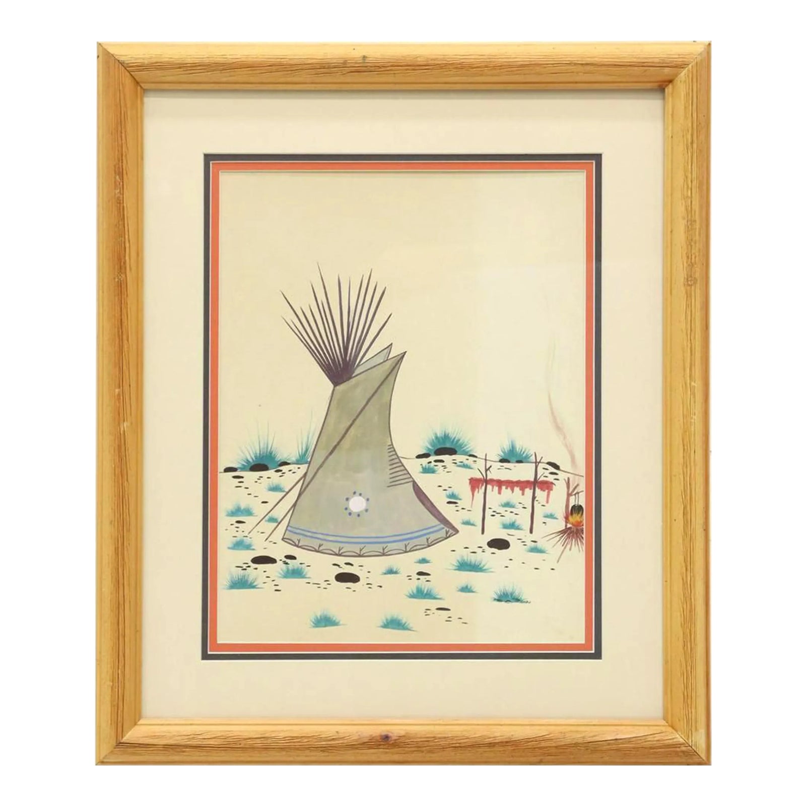 Original Signed 'Tipi and Campfire' by Woody Big Bow (Kiowa, 1914-1988 ...