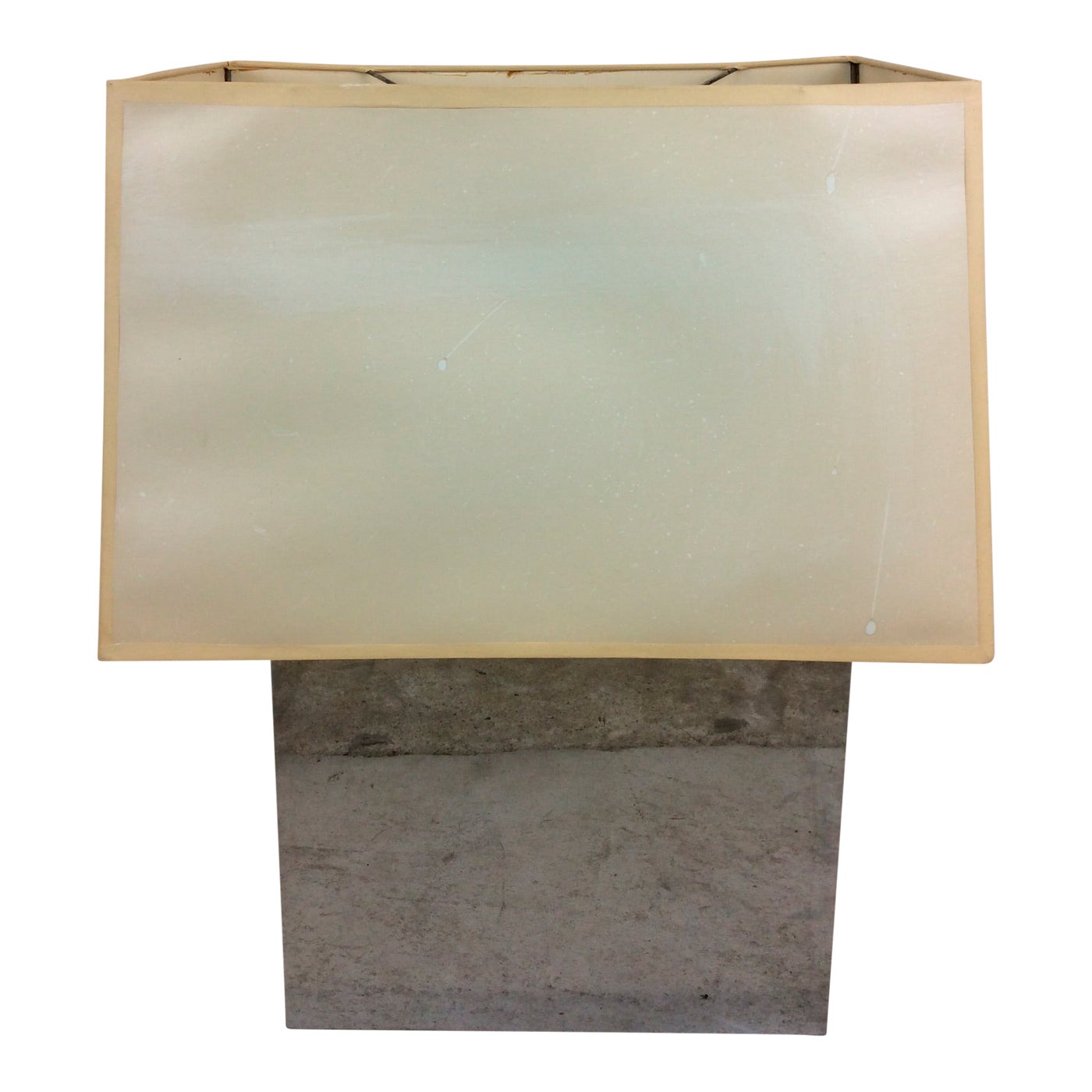 Postmodern Chrome Rectangular Table Lamp With Vintage Shade | Chairish