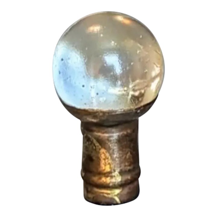 Mid 20th Century Crystal Ball Finial With Brass Trim | Chairish
