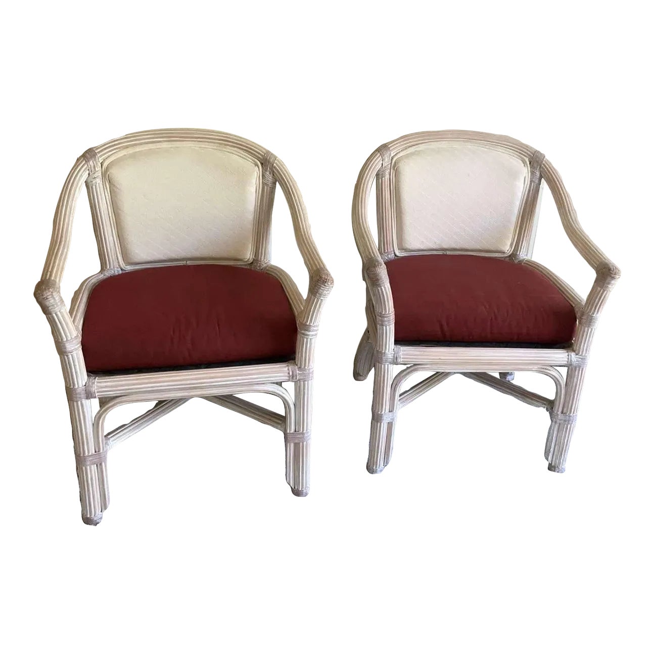 1970s Henry Link Rattan Reeded Cerused Bamboo Chairs- Set of 2 | Chairish