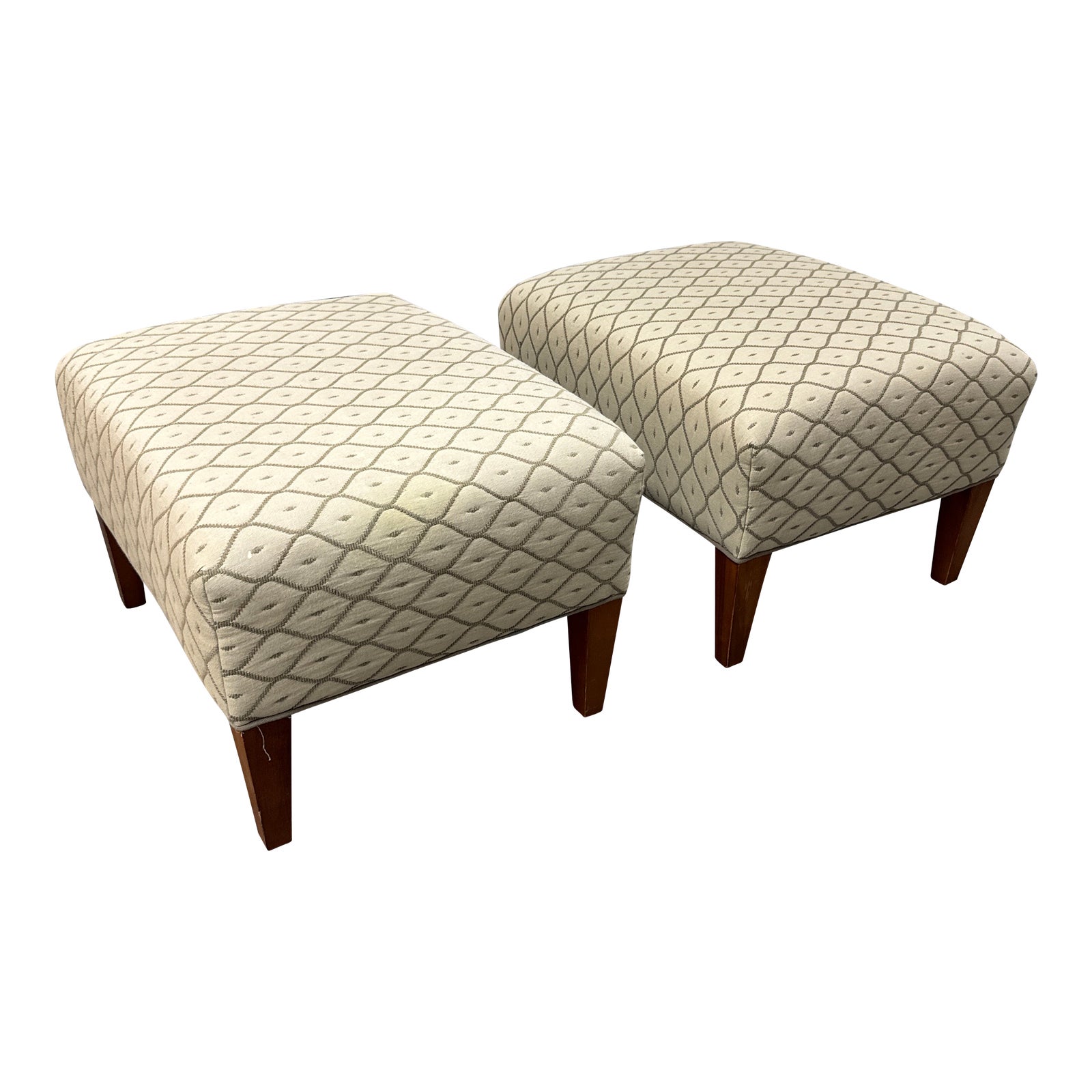 Vintage Tan With Silk Embroidered Upholstery Ottomans, a Pair | Chairish