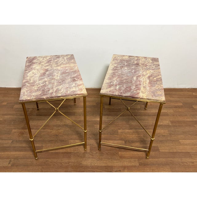 C. 1950s Maison Jansen Solid Brass Side Tables With Lavender Marble Top ...