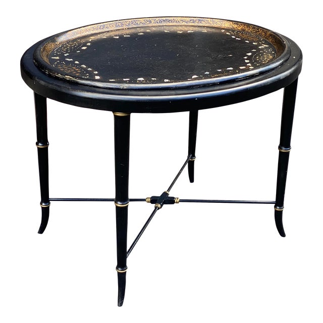 Antique English Paper Mache Tray Table | Chairish
