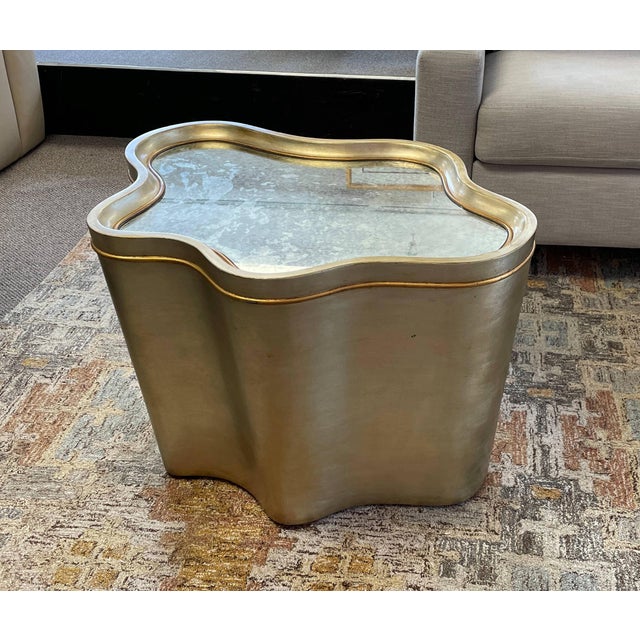 Marge Carson Silver Gilt Mirrored Top Nova Side Table | Chairish