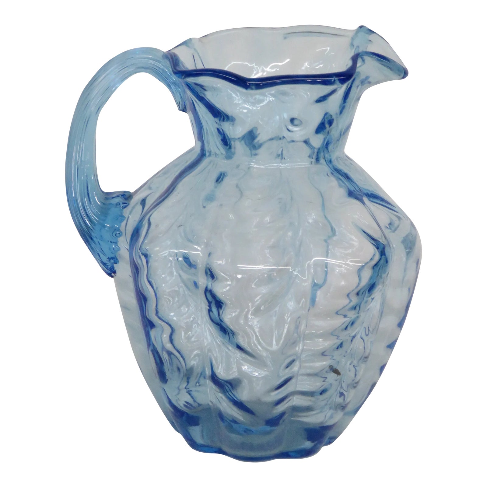 Fenton Fern Ice Blue Signed Glass Pitcher Creamer | Chairish
