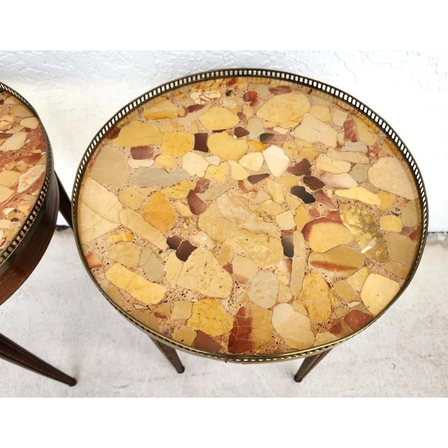 French Bouillotte Tables With Breche d'Alep Marble Tops Pair | Chairish