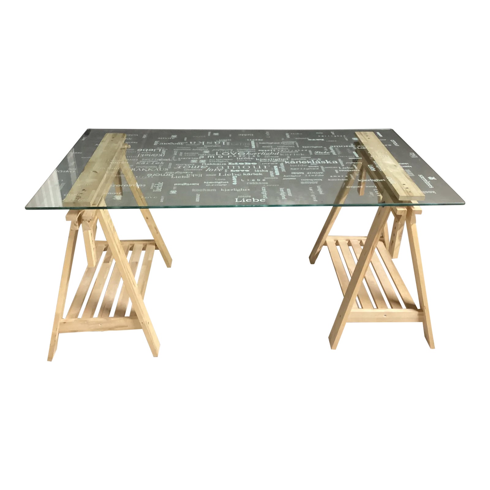 French Glass “Love” Desk | Chairish