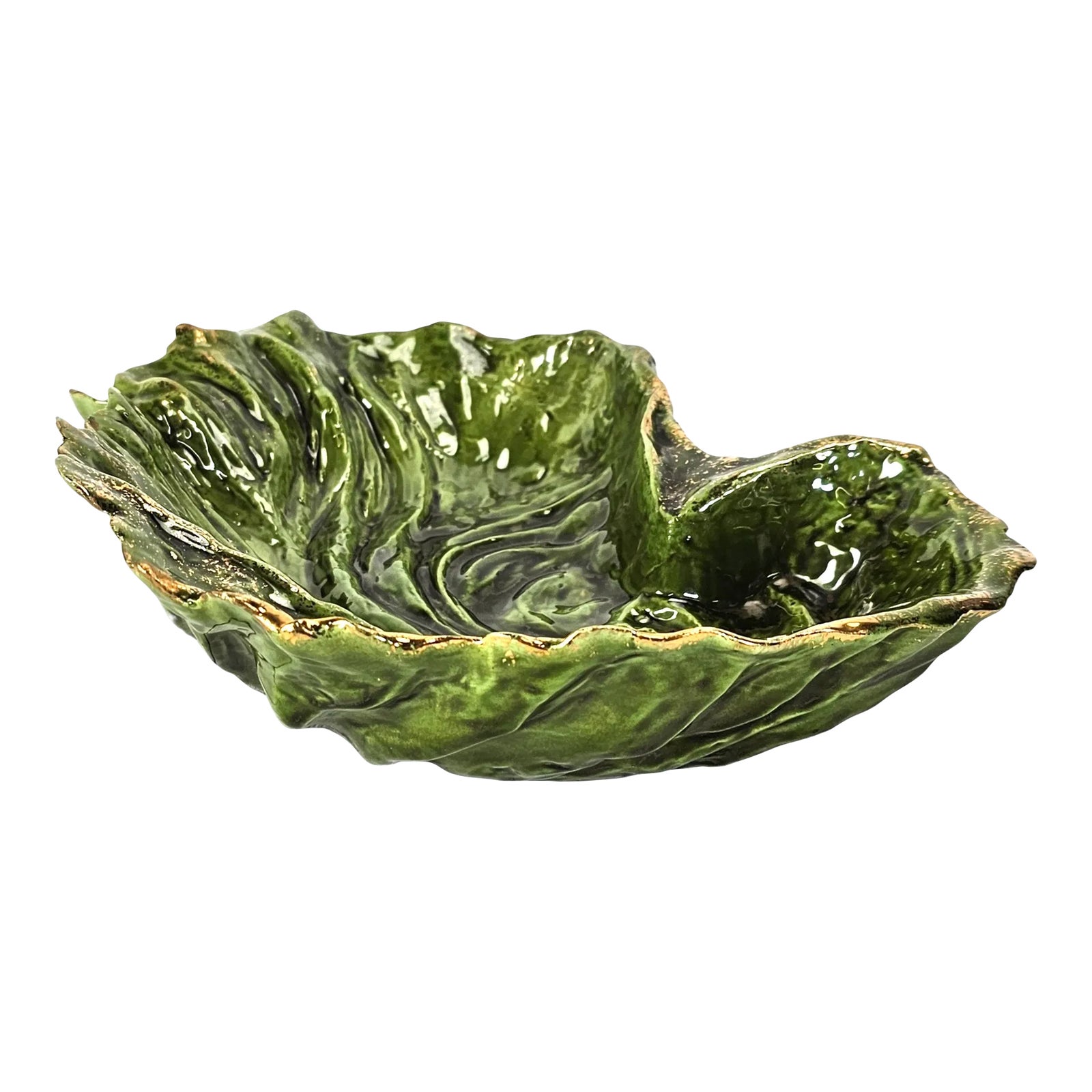 Hedi Schoop Green Gold Ceramic Whirlpool Bowl | Chairish
