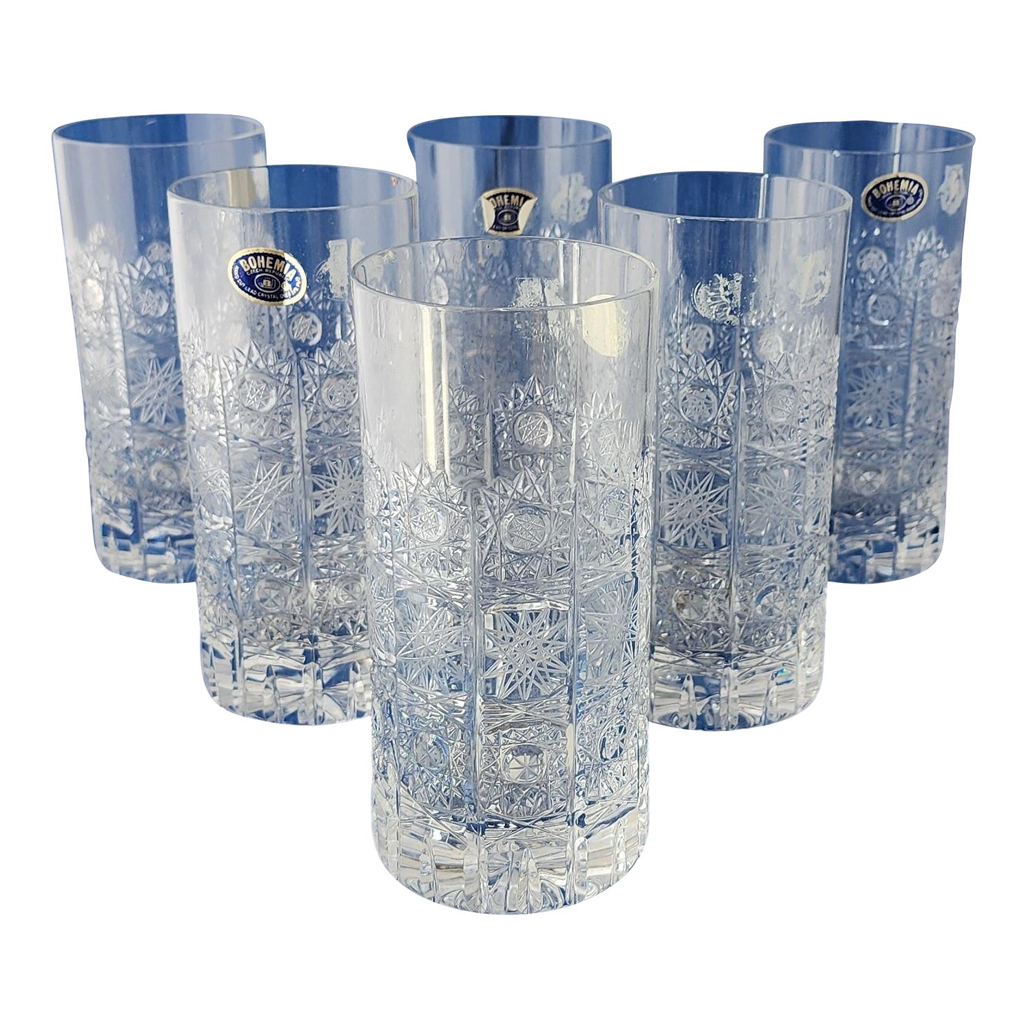 Very Fine Set 6 Czech Republic Bohemian Cut Crystal Drinking Glasses ...