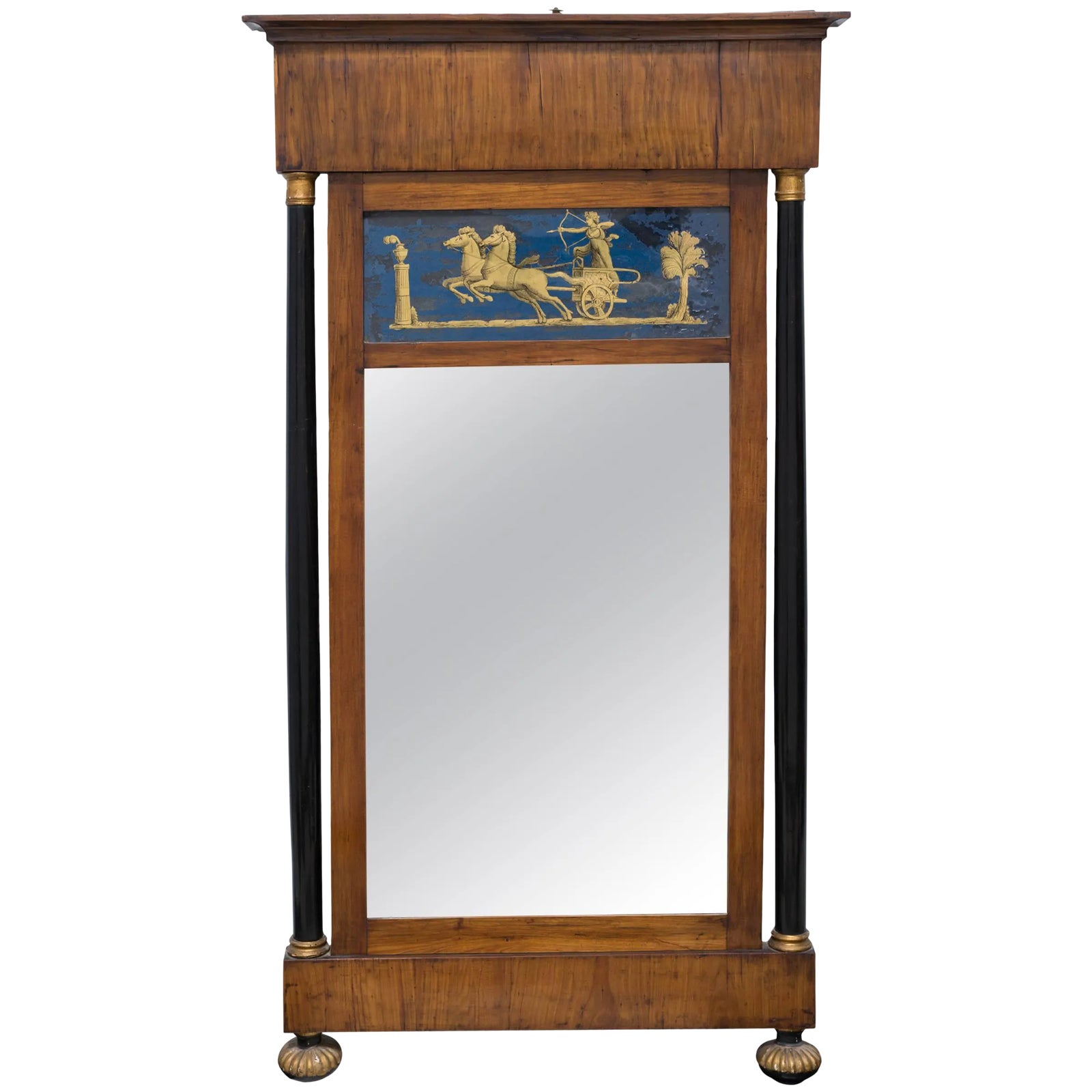 19th Century Classical Mirror With Reverse Painted Scene | Chairish