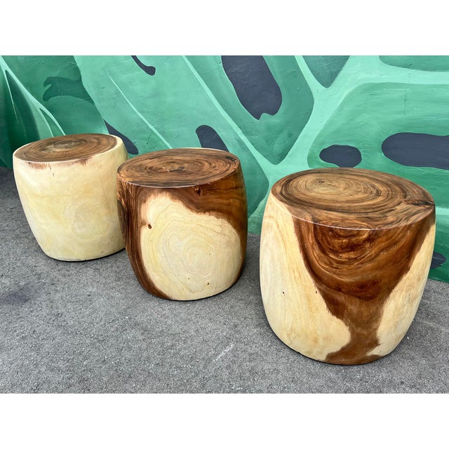 Monkey Pod Drum Stool / Side Table | Chairish