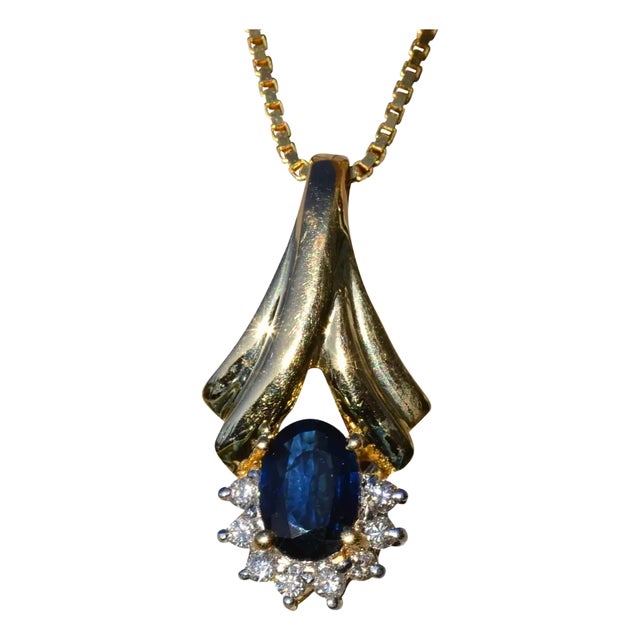 Ladies 14K Yellow Gold Pendant set with 1 CT Sapphire and 0.16 CTW Diamonds Chairish