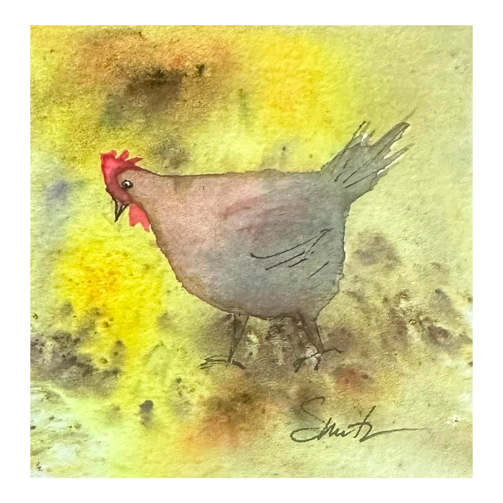 “Garden Hen” Original Miniature Watercolor | Chairish