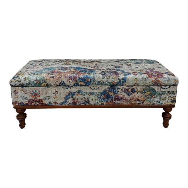 Bohemian Printed Rug Upholstered Lift Top Storage Bench | Chairish