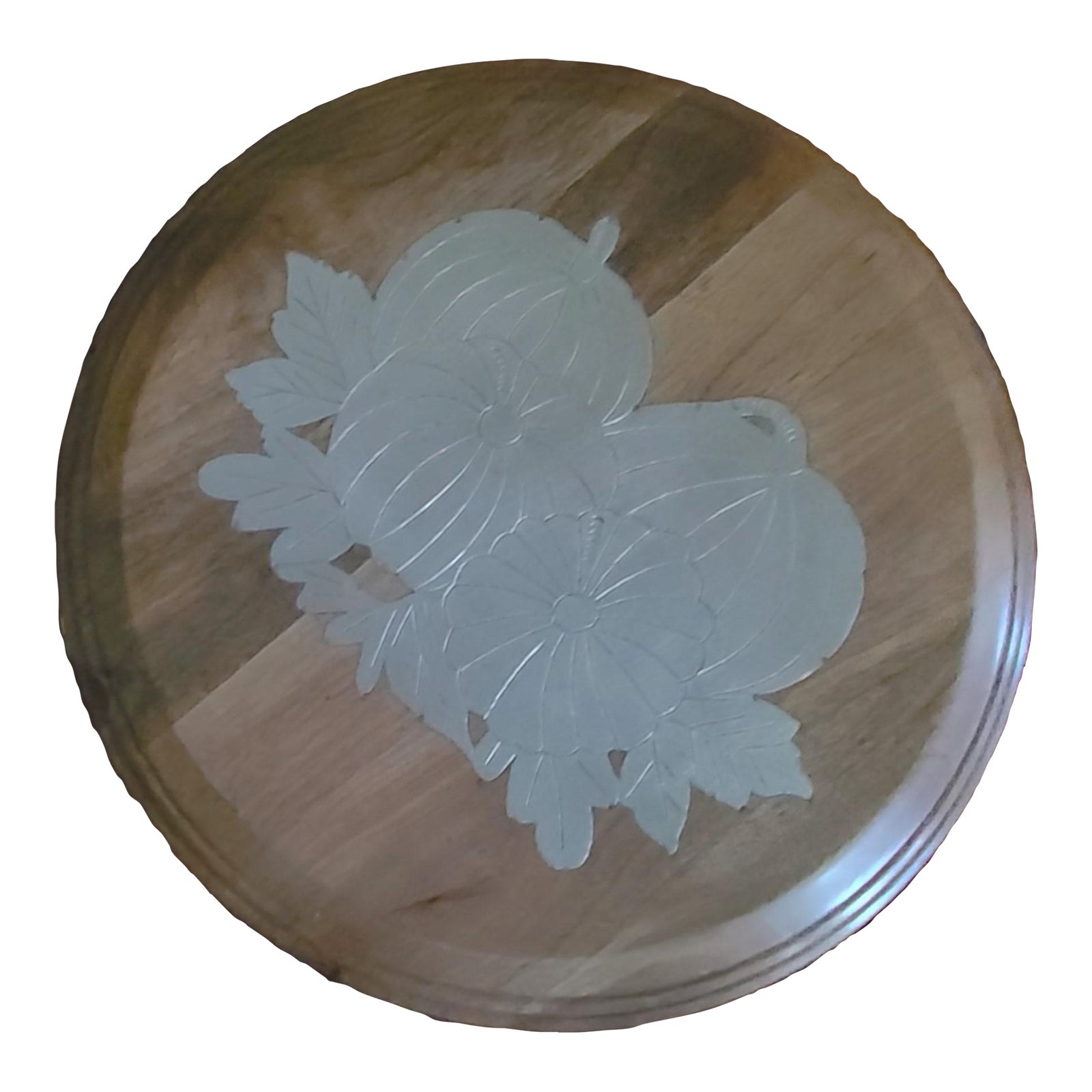 Mid 20th Century Wooden Pewter Inlay Lazy Susan | Chairish