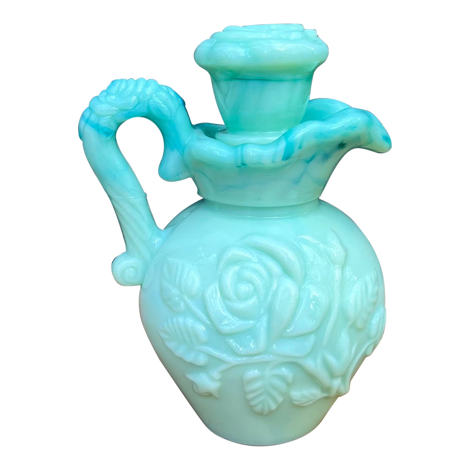 Light Blue Milk Glass Avon Lidded Bottle/Vase | Chairish