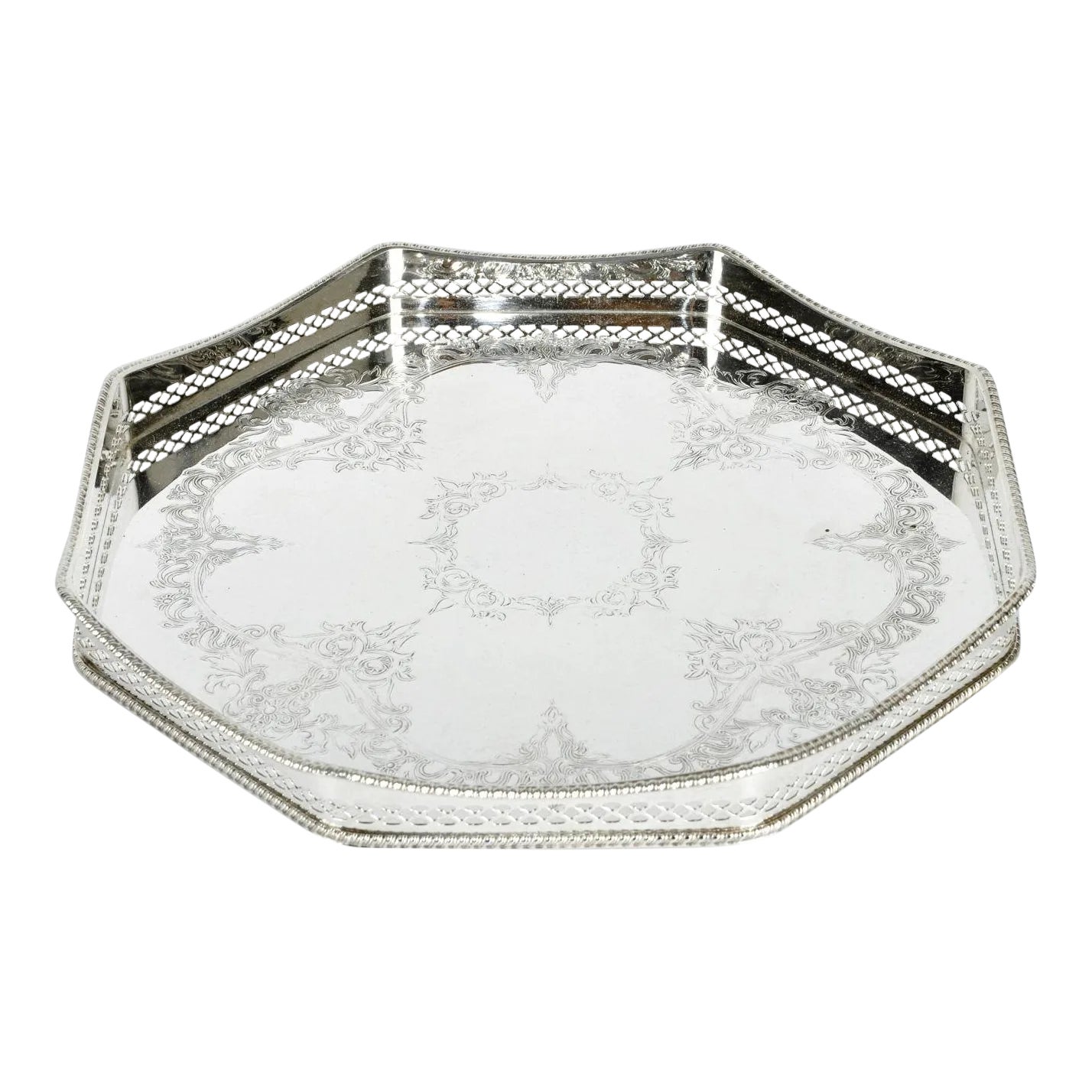 English Sheffield Silver Plate Hexagon Tray | Chairish